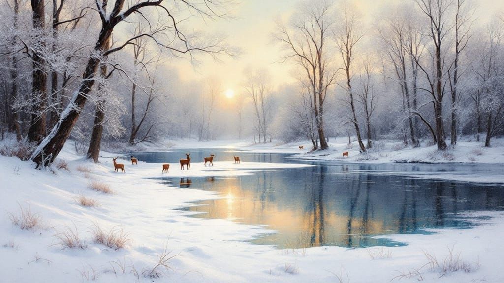 Winter Landscape with Complementary Colors and Sof... - AI Art
