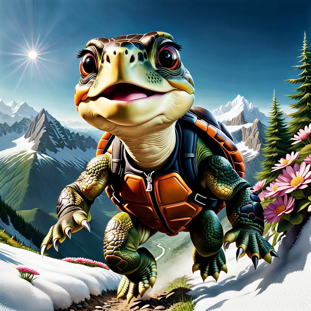 Turtle Hiking between the flower and snow filled mountains of Austria ...