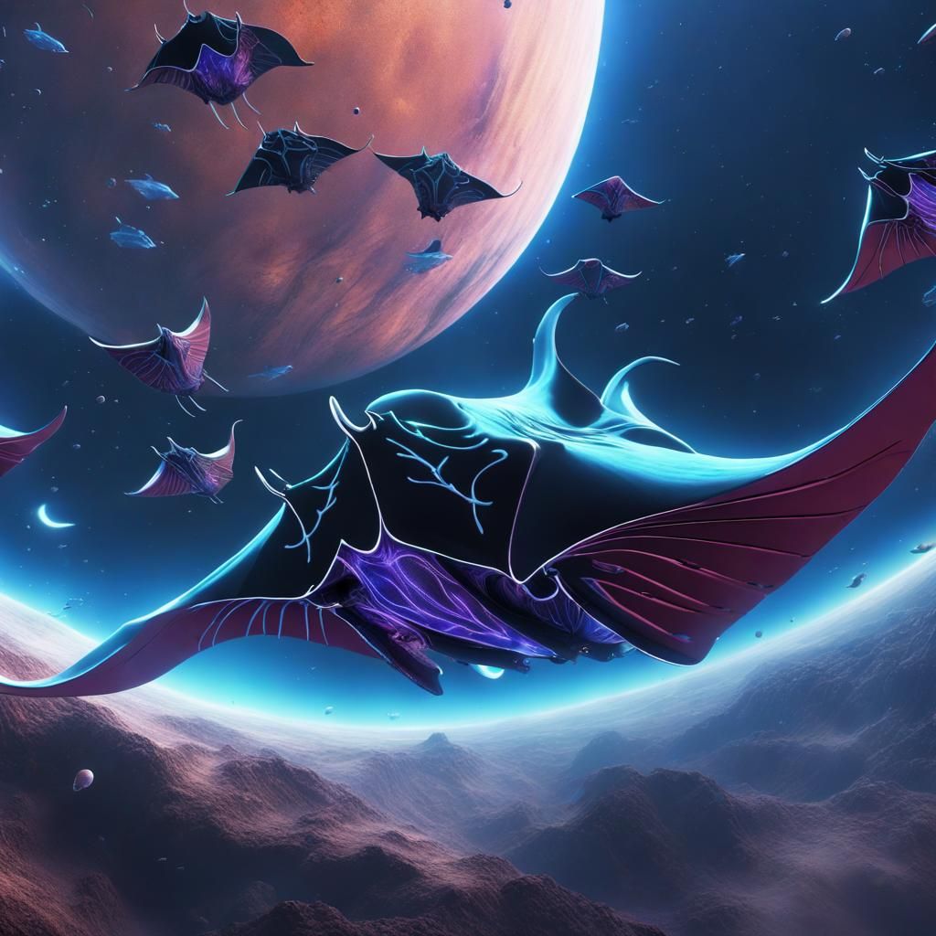 manta rays gliding in space - AI Generated Artwork - NightCafe Creator