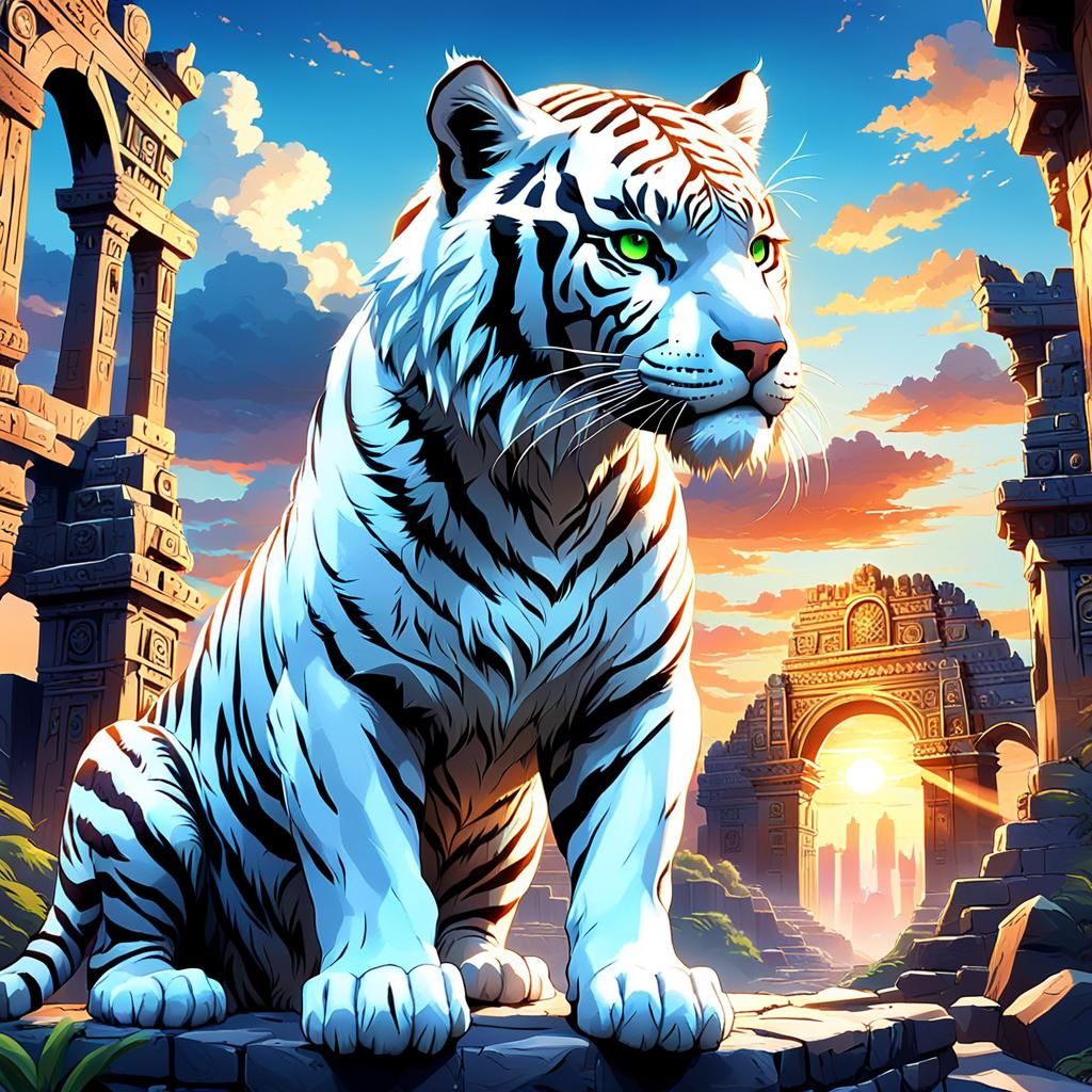 White tiger, Aztec Arches - AI Generated Artwork - NightCafe Creator