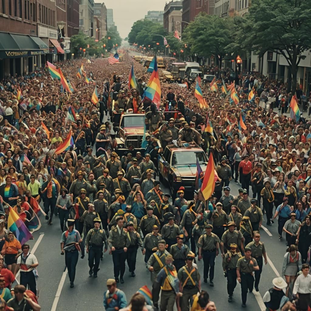 Hyperdetailed LGBTQ+ parade Cinematic film still, shot on v-raptor XL ...