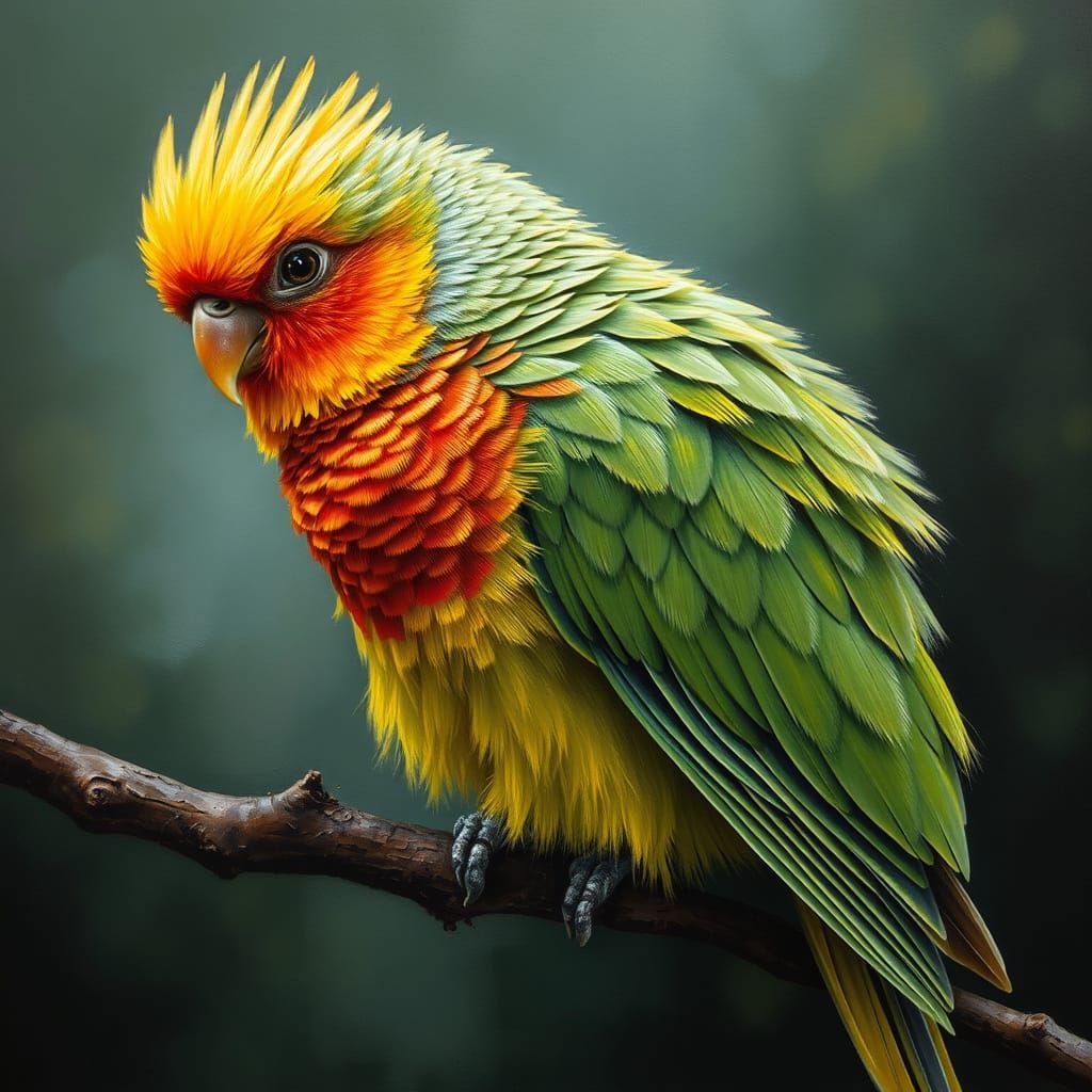 Un perroquet de Caroline - Carolina Parrot in Vibrant Oil P...