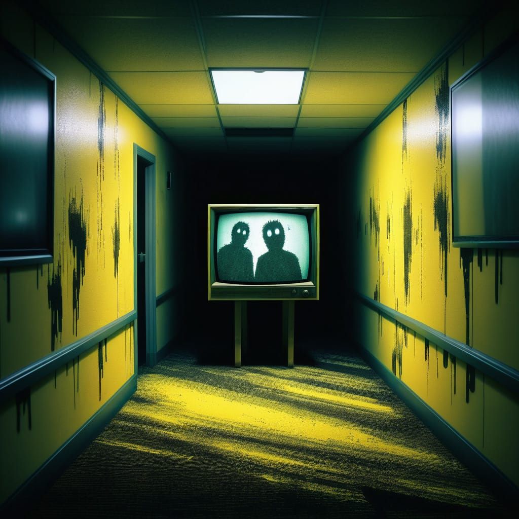 Creepy 80s Horror Scene in Distressed TV Static - AI Art