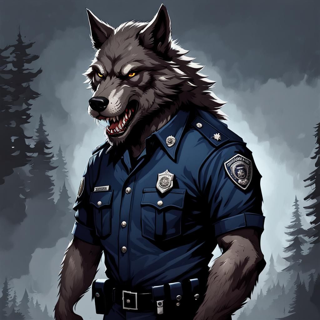 Werewolf in uniform, Werewolf in police uniform, wolf, shoulder straps ...