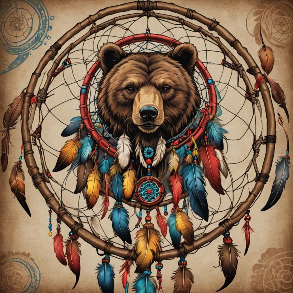 dreamcatcher with bear in center - AI Generated Artwork - NightCafe Creator