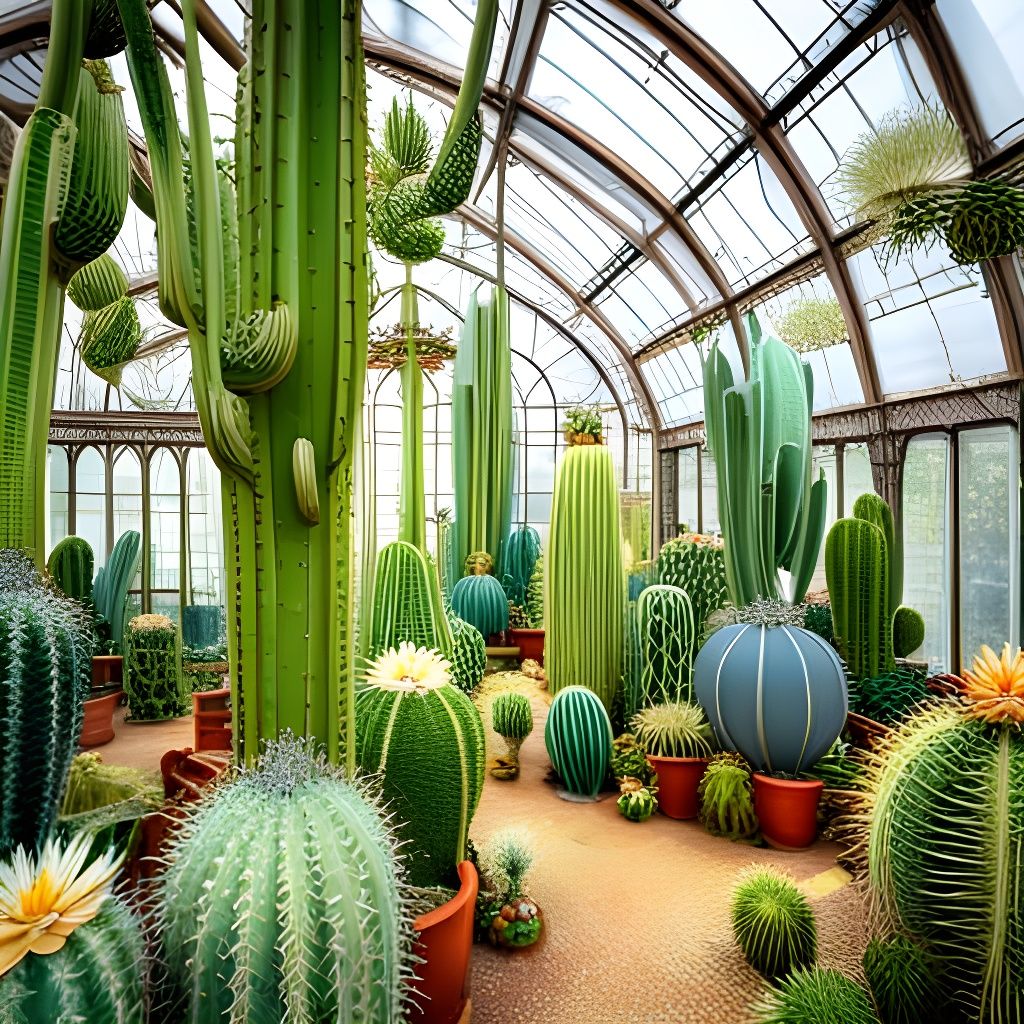 ‘Inside a Glasshouse Cactus hothouse, glasshouse . Tropical Cactuses in ...