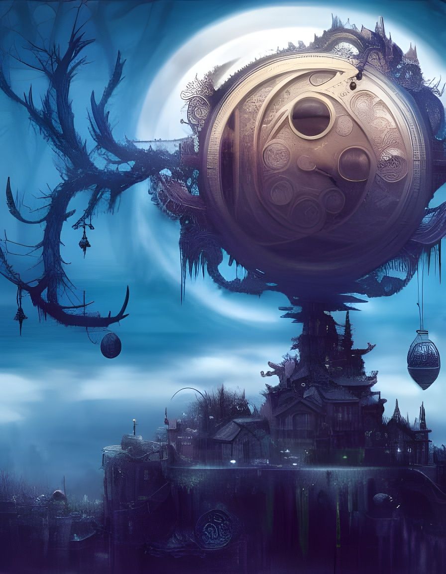 Steampunk moon medallion village - AI Generated Artwork - NightCafe Creator