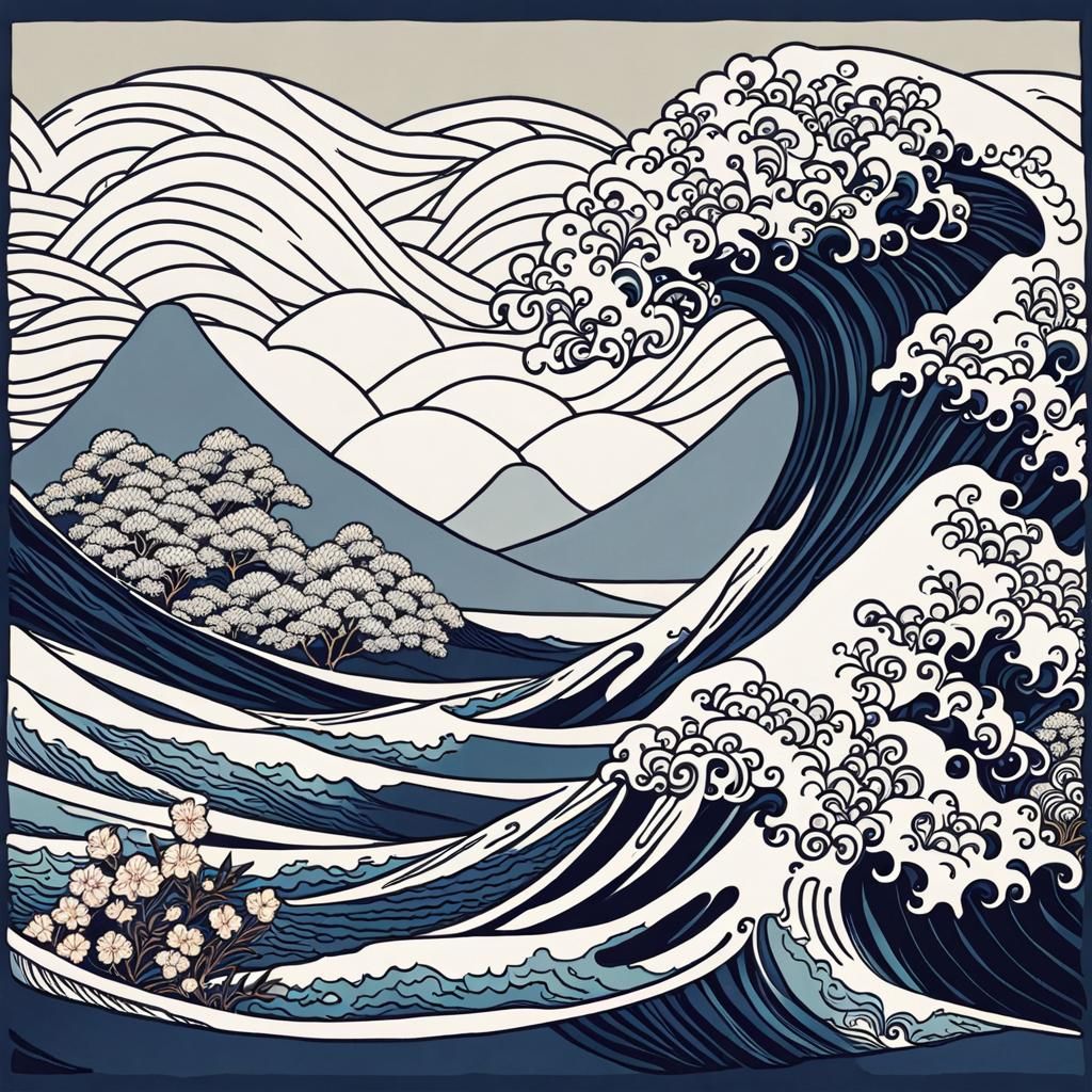 The Great Wave off Kanagawa in Zentangle Style - AI Generated Artwork ...