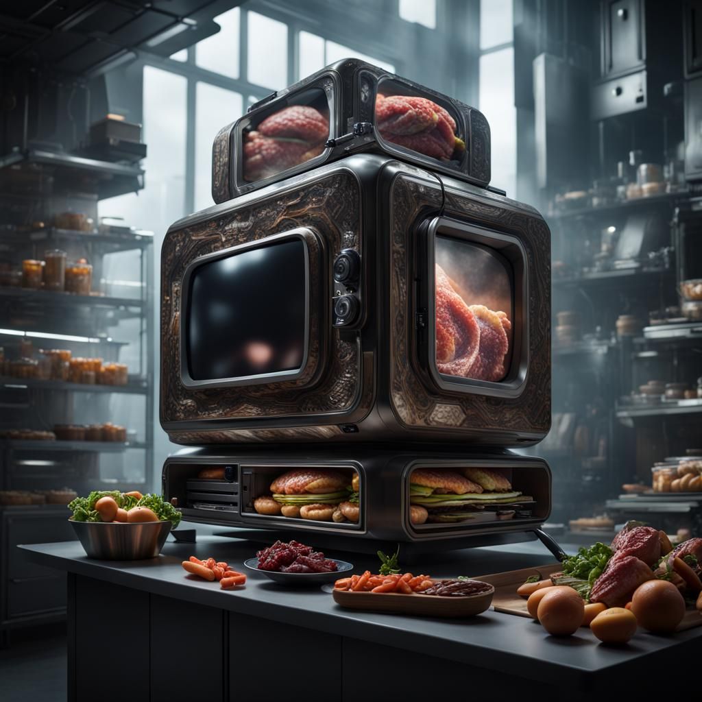 a futuristic machine size of a tv that creates food - AI Generated ...