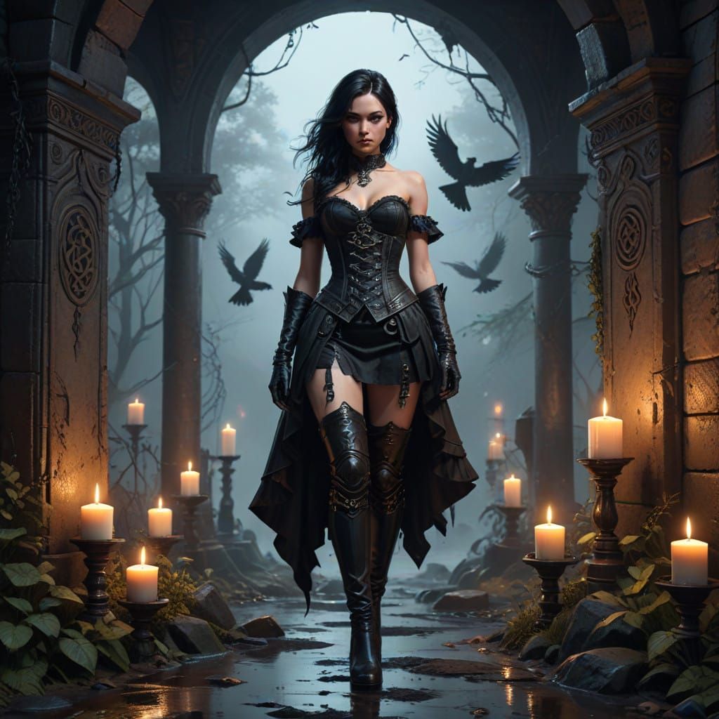 Ethereal Gothic Figure in Mysterious Setting - AI Art