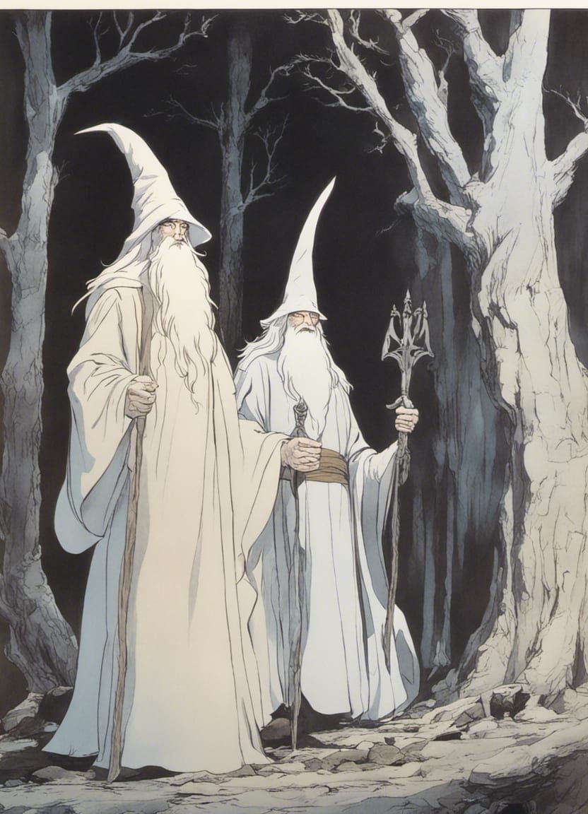 Saruman the white and Gandalf the grey by Tom Jung, Ralph Bakshi story ...