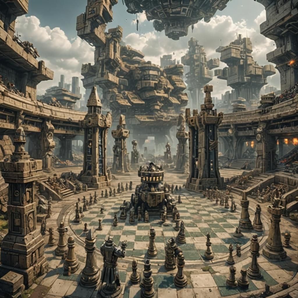 Dystopian Chess Stadium. Inside the stadium Two gi... - AI Art