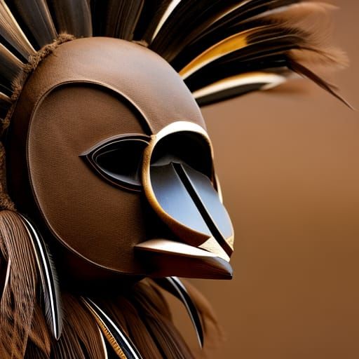 "macro_photograph_of_a_Dogon_Mask_made_of_dark_Ebony_and_framed_Ostrich ...