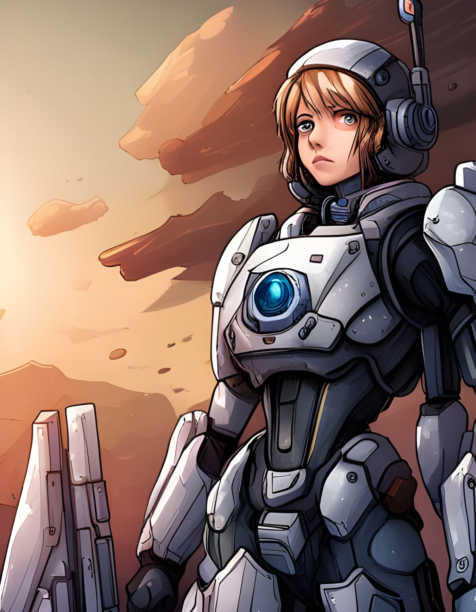 full length portrait armored astronaut girl| comic book style ...