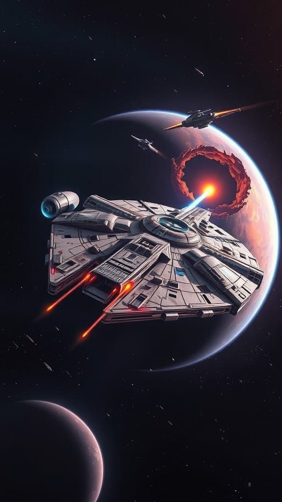 The death falcon - Weathered Millennium Falcon Flees Imperia...