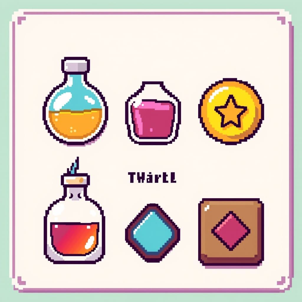 JRPG Menu Icons in Retro Anime Pixel Art Style - AI Art