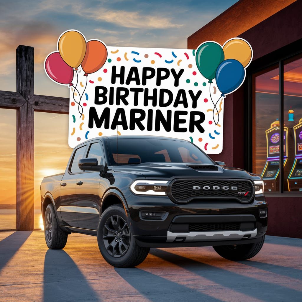 Happy Birthday Mariner 1 - Vibrant Birthday Scene with Truck...