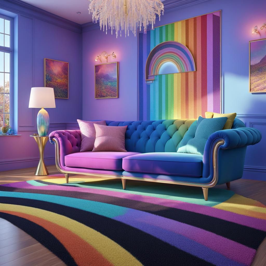 Beautiful rainbow living room with rainbow walls and rainbow sofa and ...