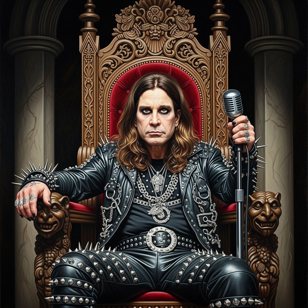 Ozzy Osbourne on Gothic Throne as Baroque Oil Pain... - AI Art