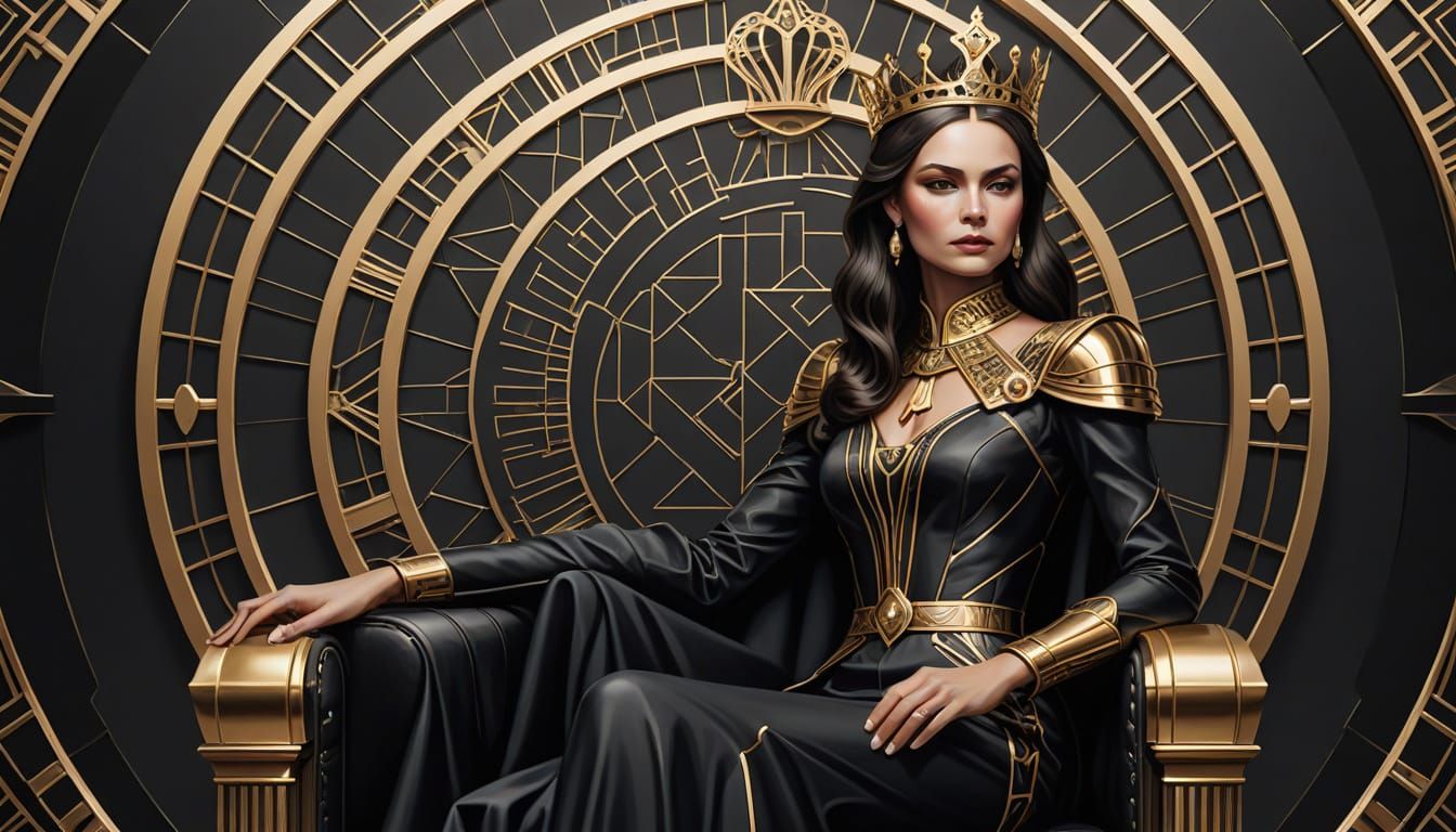 Elegant Queen of Clubs in Modern Art Deco Style - AI Art