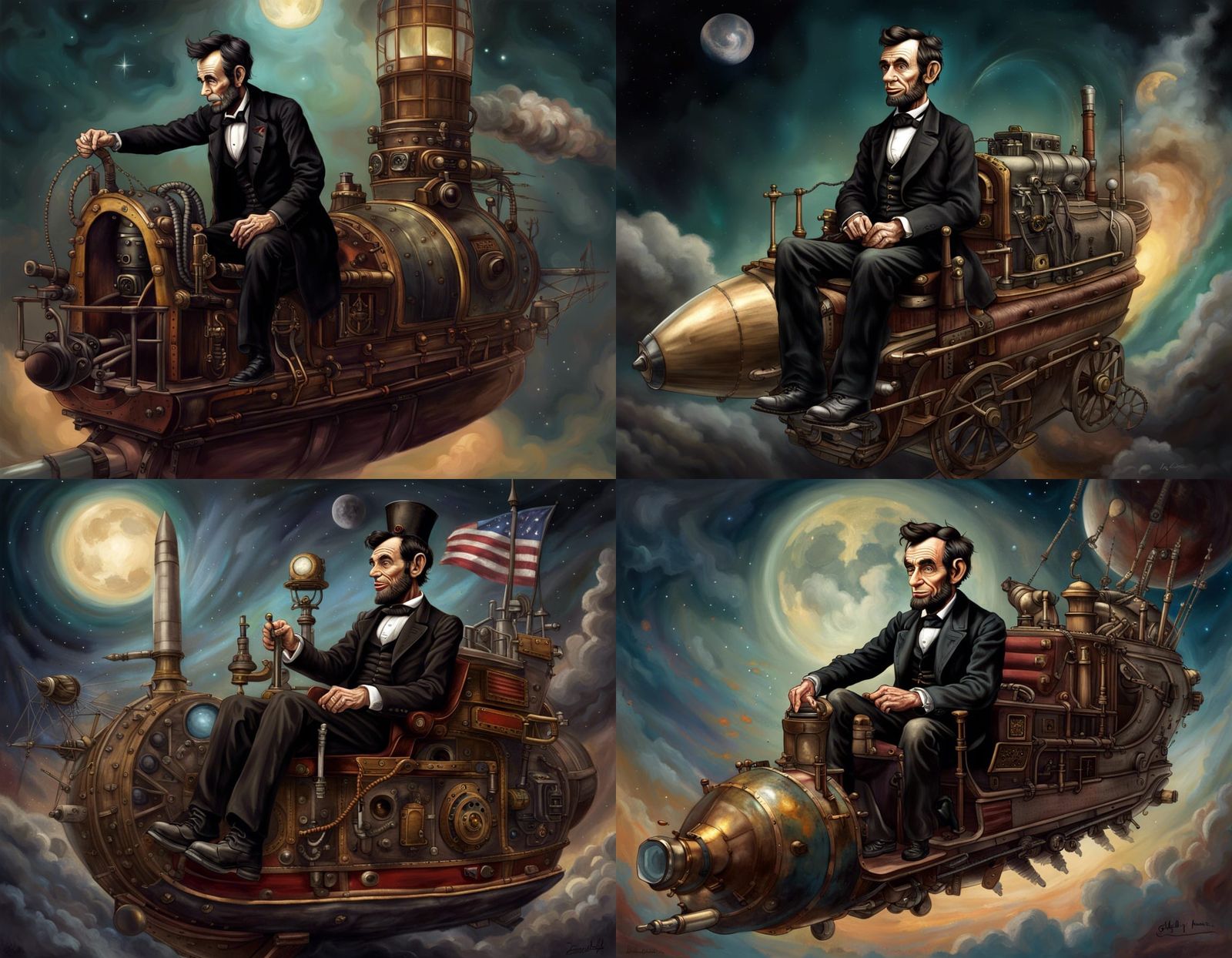 Abraham Lincoln his fabulous Victorian rocket wagon - AI Generated ...