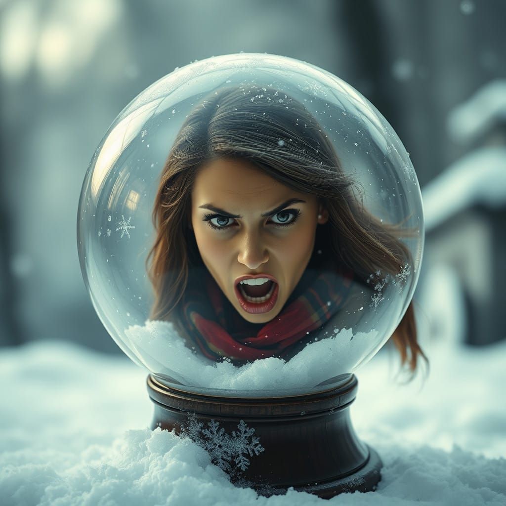 get me out of here - Angry Woman Trapped in Snow Globe