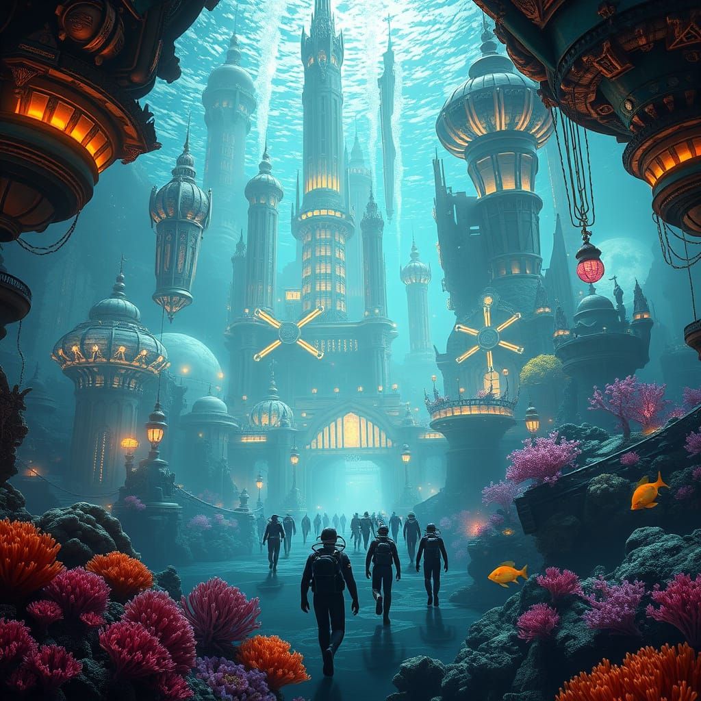 Underwater Atlantis Cityscape in Dystopian Futuris... - AI Art