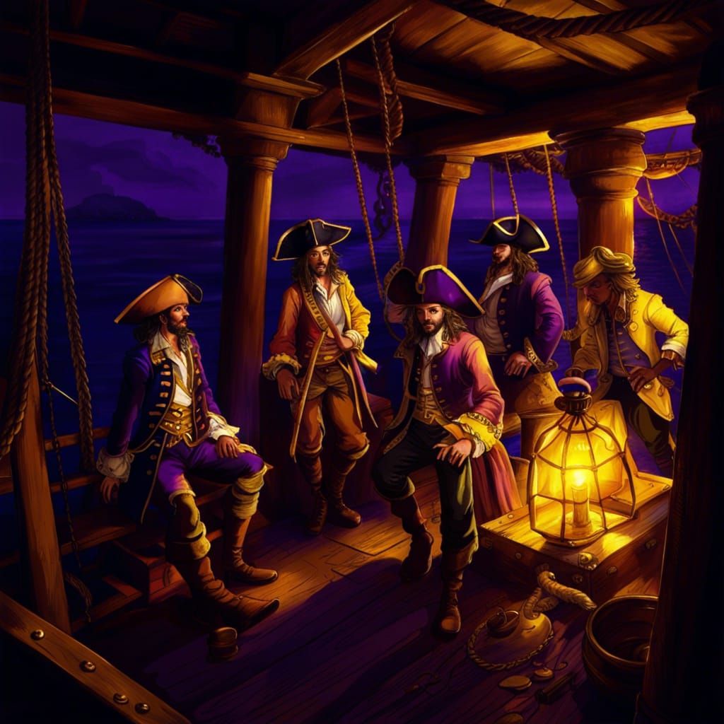 Pirates below the deck with Captain speaking - AI Generated Artwork ...