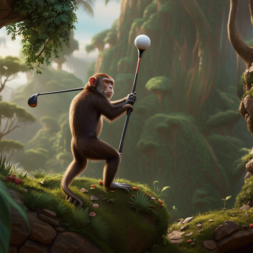 Monkey playing golf - AI Generated Artwork - NightCafe Creator