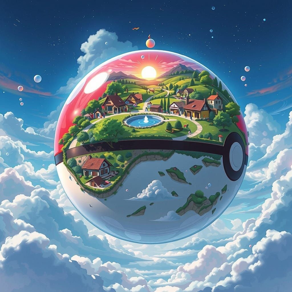 Imagine a small community living within a giant, levitating Poké Ball ...