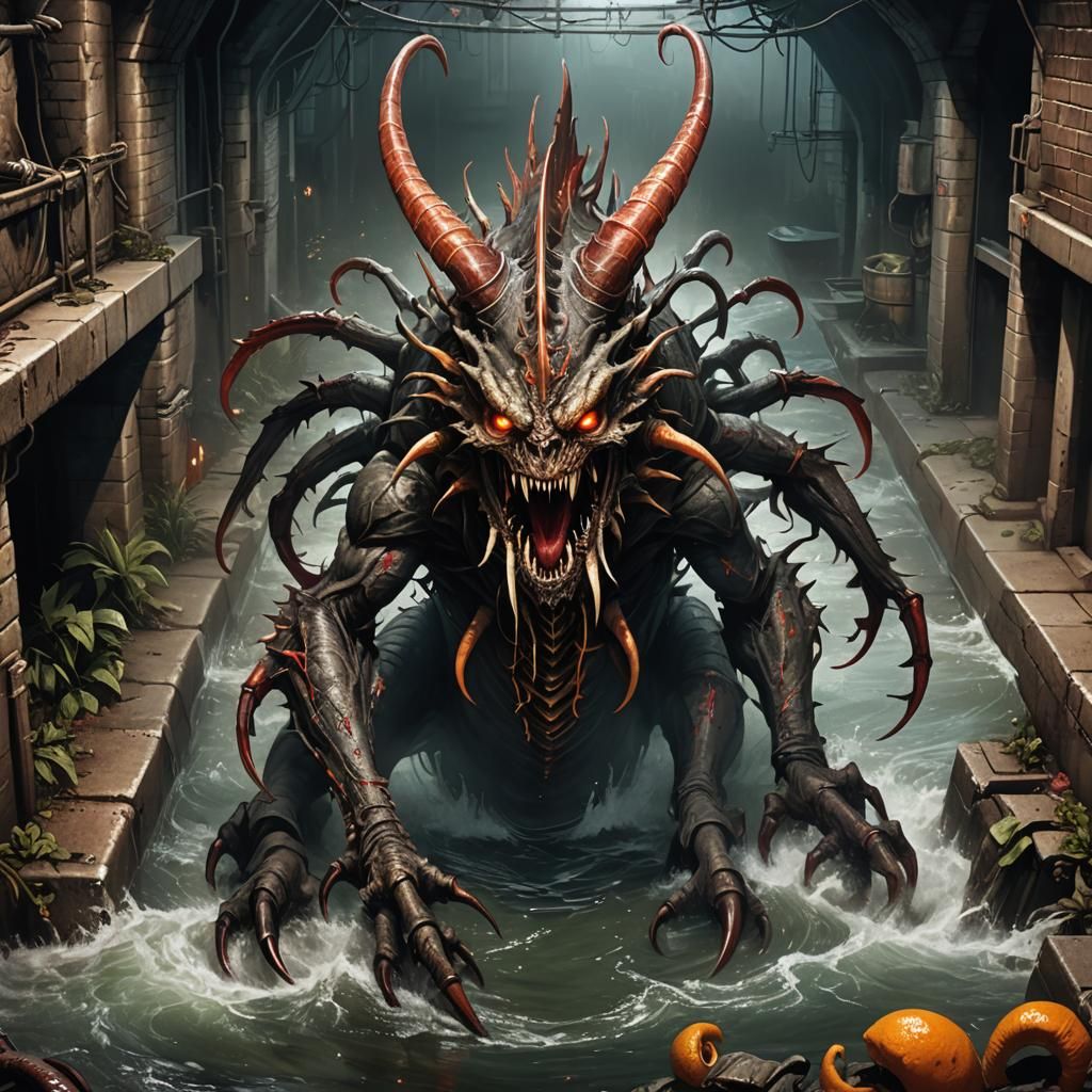 an eight foot tall monster with four very sharp appendages coming out ...