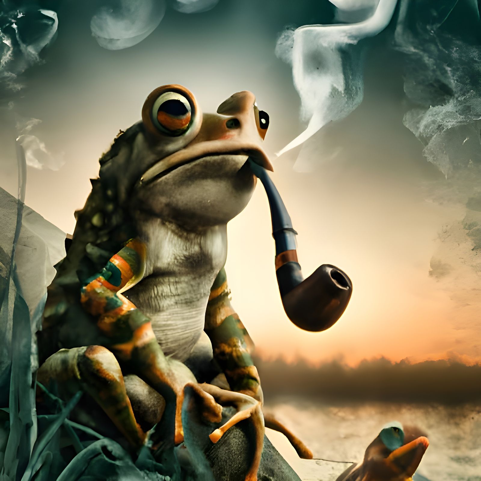 frog smoking a pipe - AI Generated Artwork - NightCafe Creator