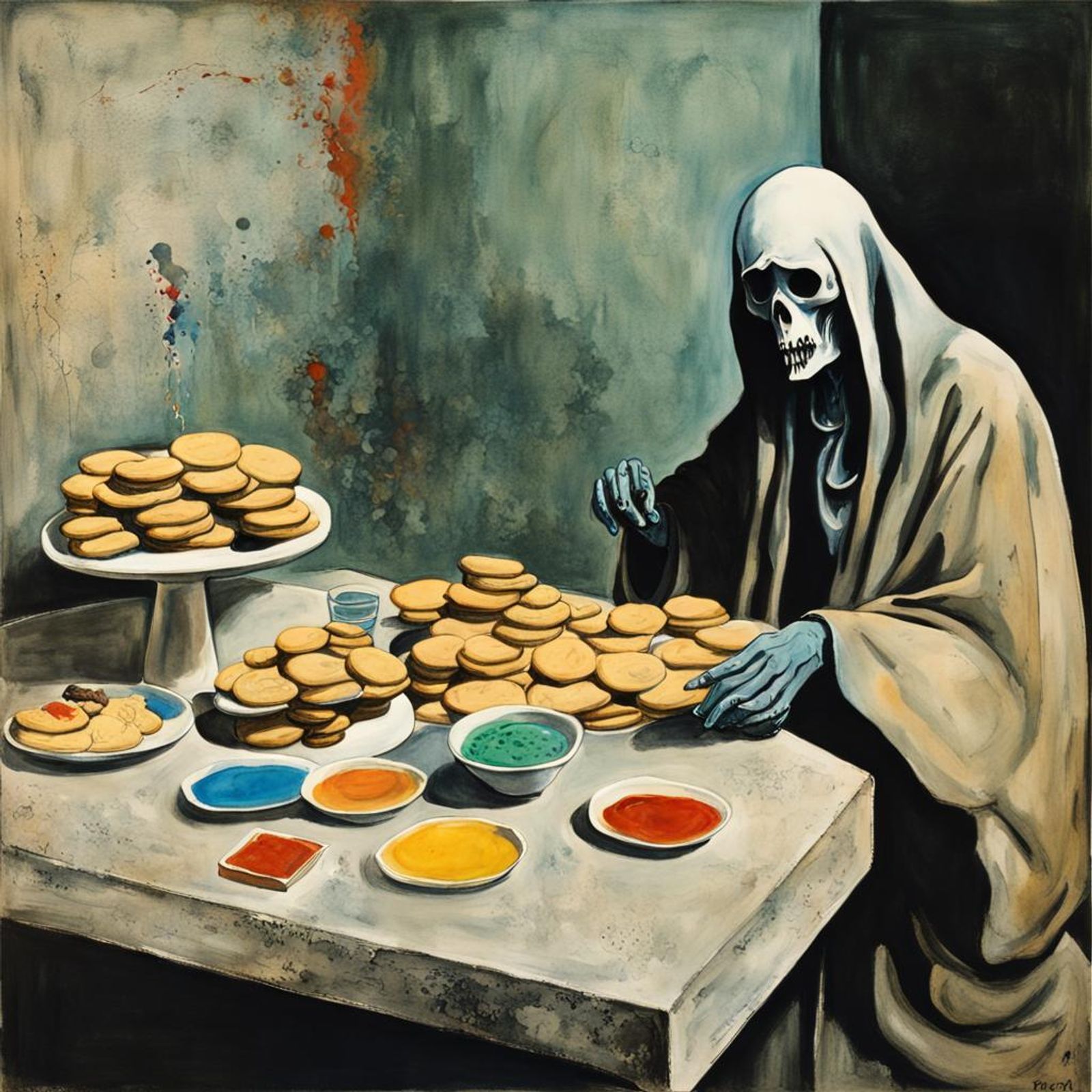Chinese Grim Reaper eats too many cookies on break triadic colors Max ...