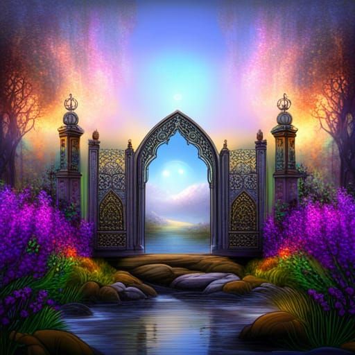 misty colorful sunset in a misty fantasy garden with fairy misty ...