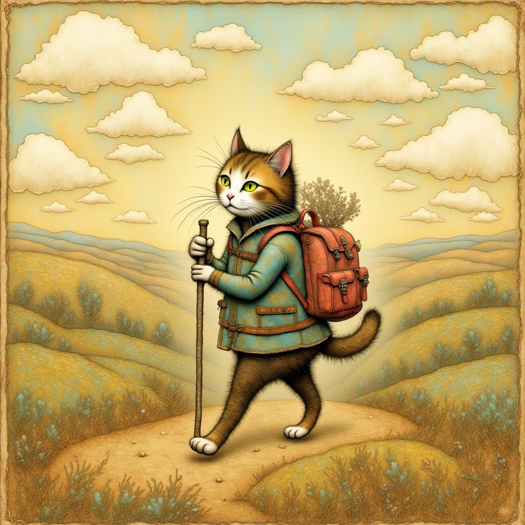 Kitty come along - Whimsical Feline Explorer Leads the Way i...
