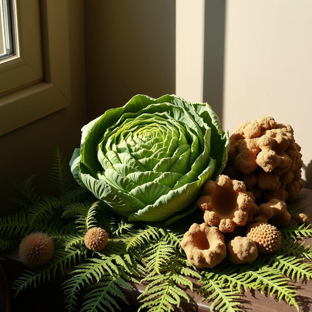 Fractals in nature: Carbage, cabbage, fern leaves and sea sponge