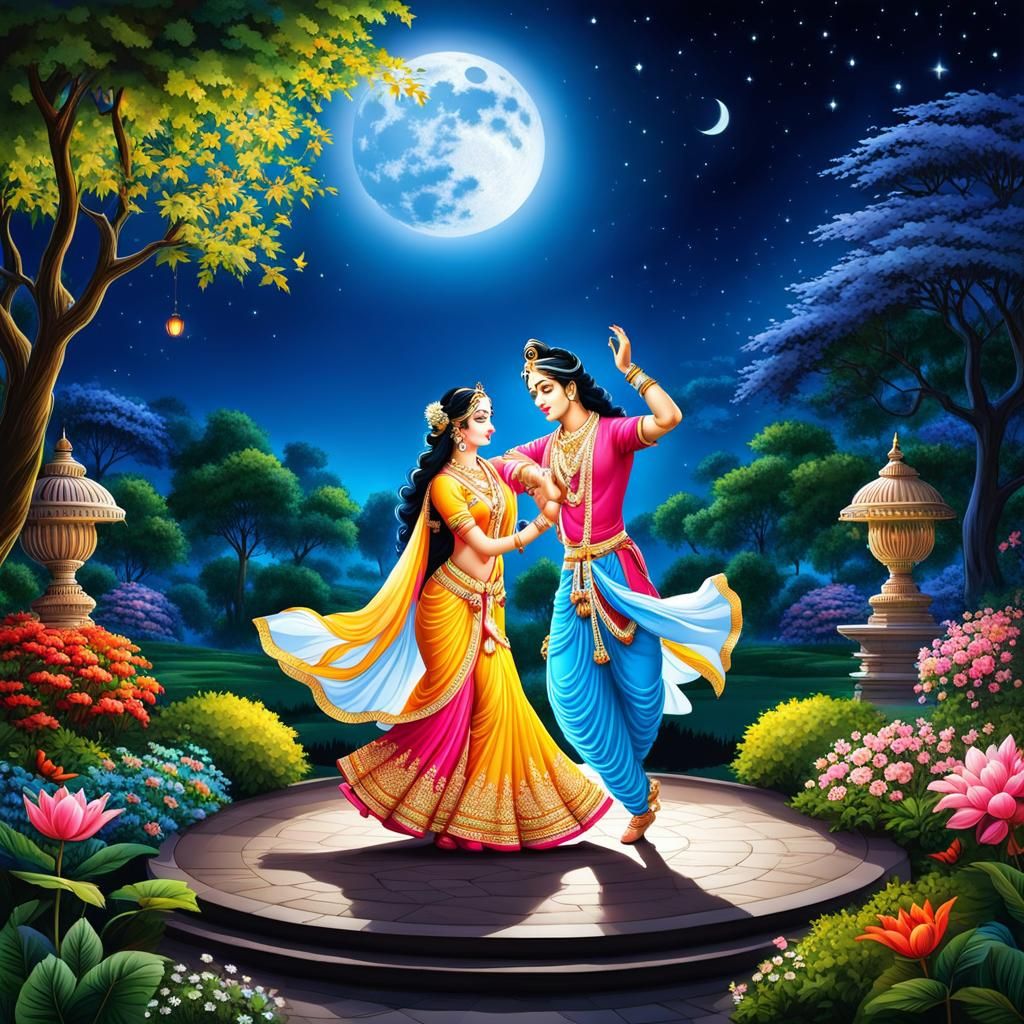 Radha Krishna full moon - AI Generated Artwork - NightCafe Creator