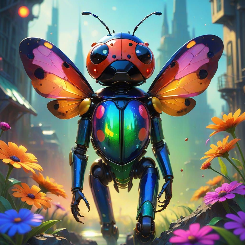 Hyperrealistic Ladybug Alien Splash Art in Vibrant... - AI Art