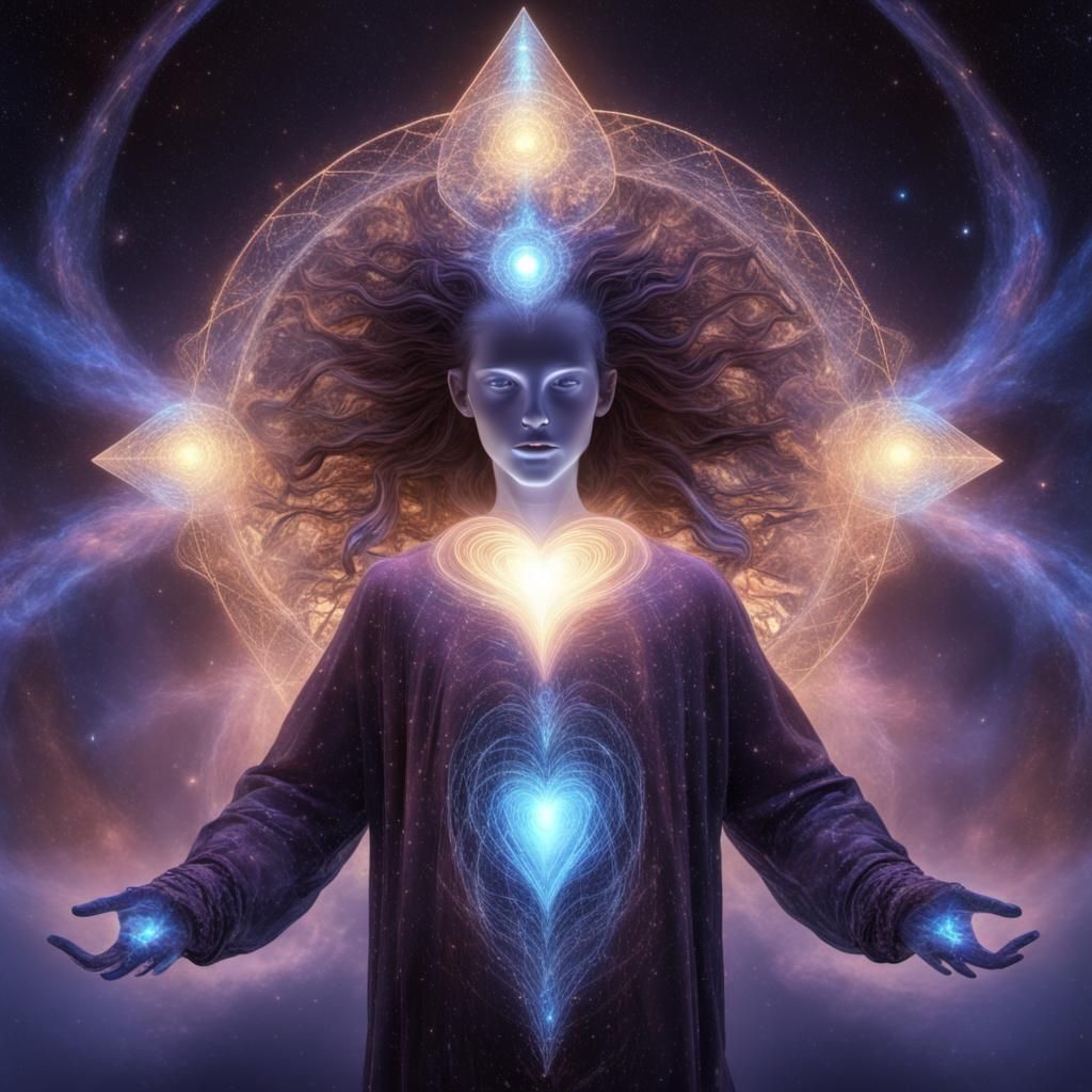 Ethereal Metatron Spirit Emerges from Cosmic Heart... - AI Art