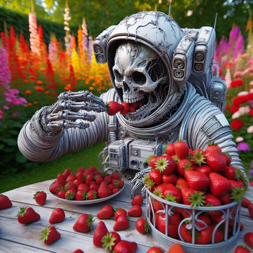 Skeleton astronaut eating strawberries - AI Generated Artwork ...