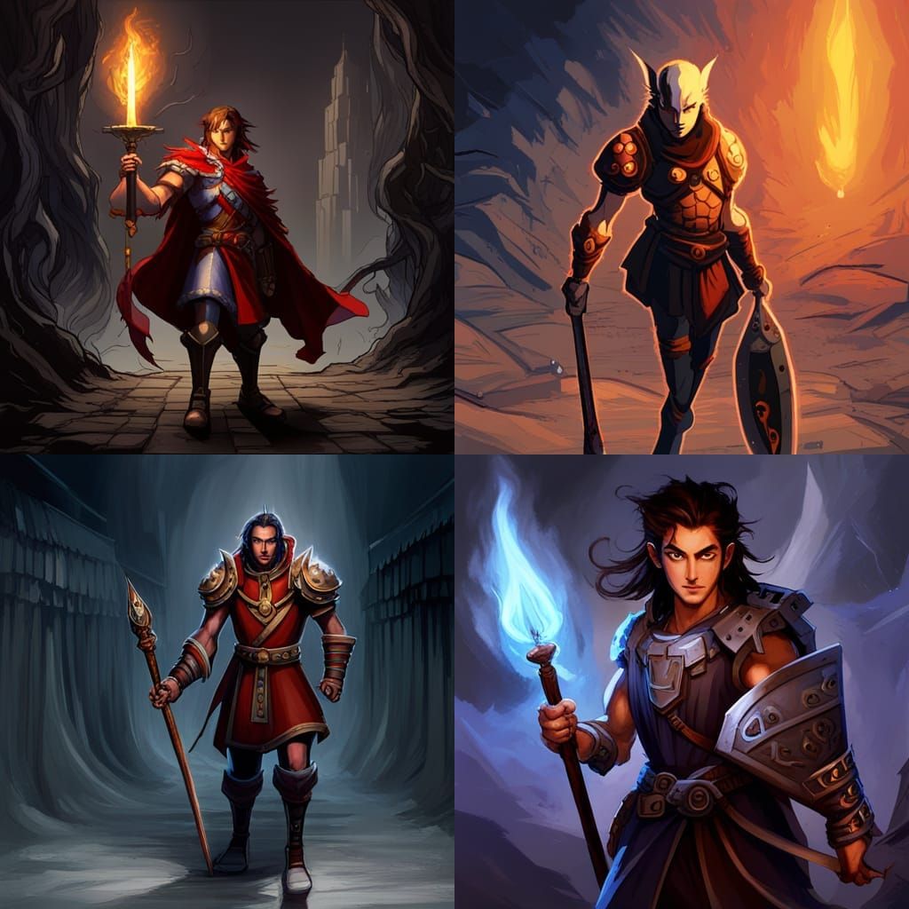 The Avatar from Ultima is walking through a dungeon holding a dim torch ...