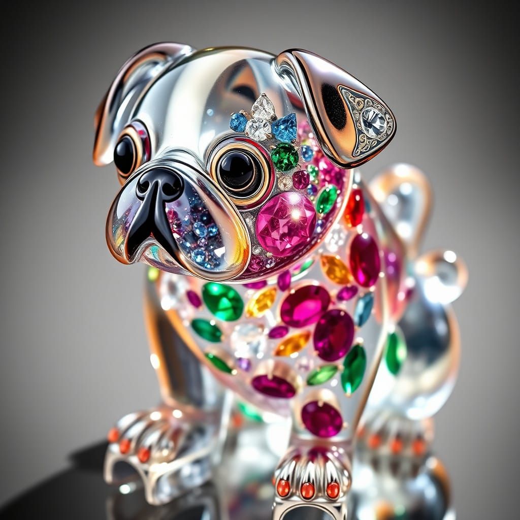 Glass pug with jewelry inside - Ethereal Glass Pug with Jewe...