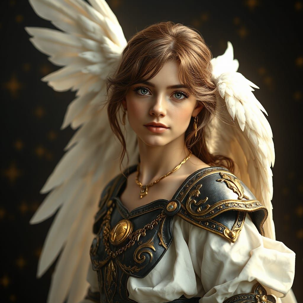 Pre-Raphaelite Angel in Black and Gold Armour - AI Art