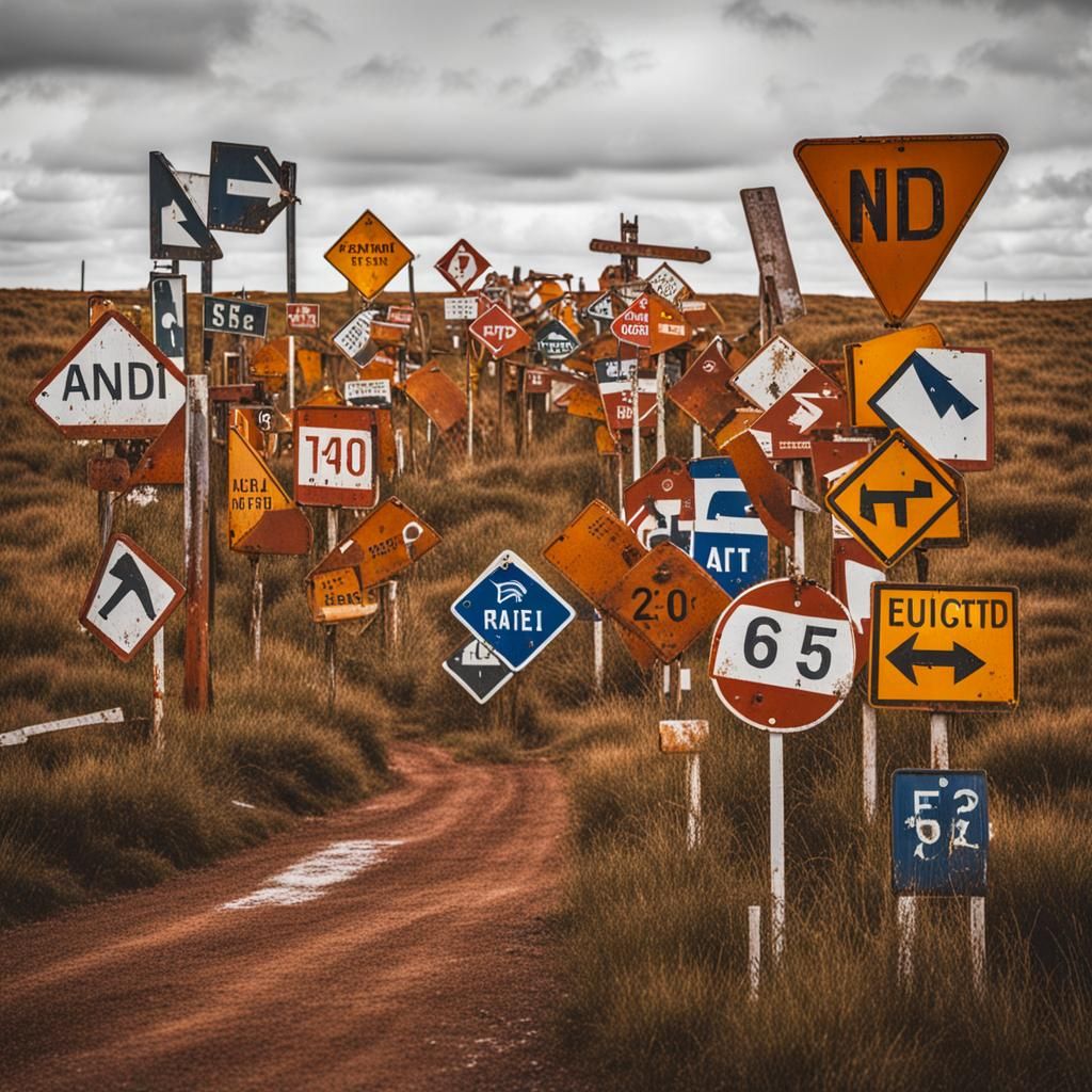 A field full of rusting road signs - AI Generated Artwork - NightCafe ...