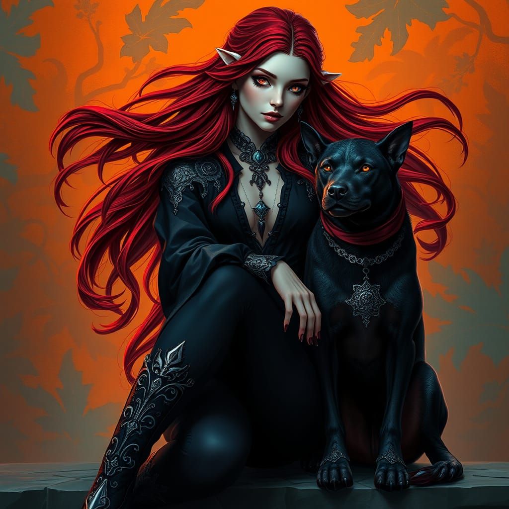 Gothic Elf Bard in Elegant, Dark Attire - AI Art