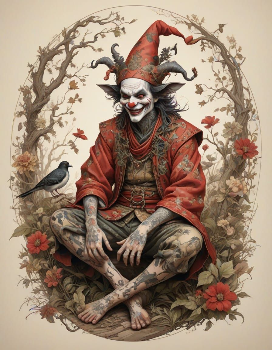 Jester. ##42 - Mad Jester in Japanese-Inspired Forest Scene