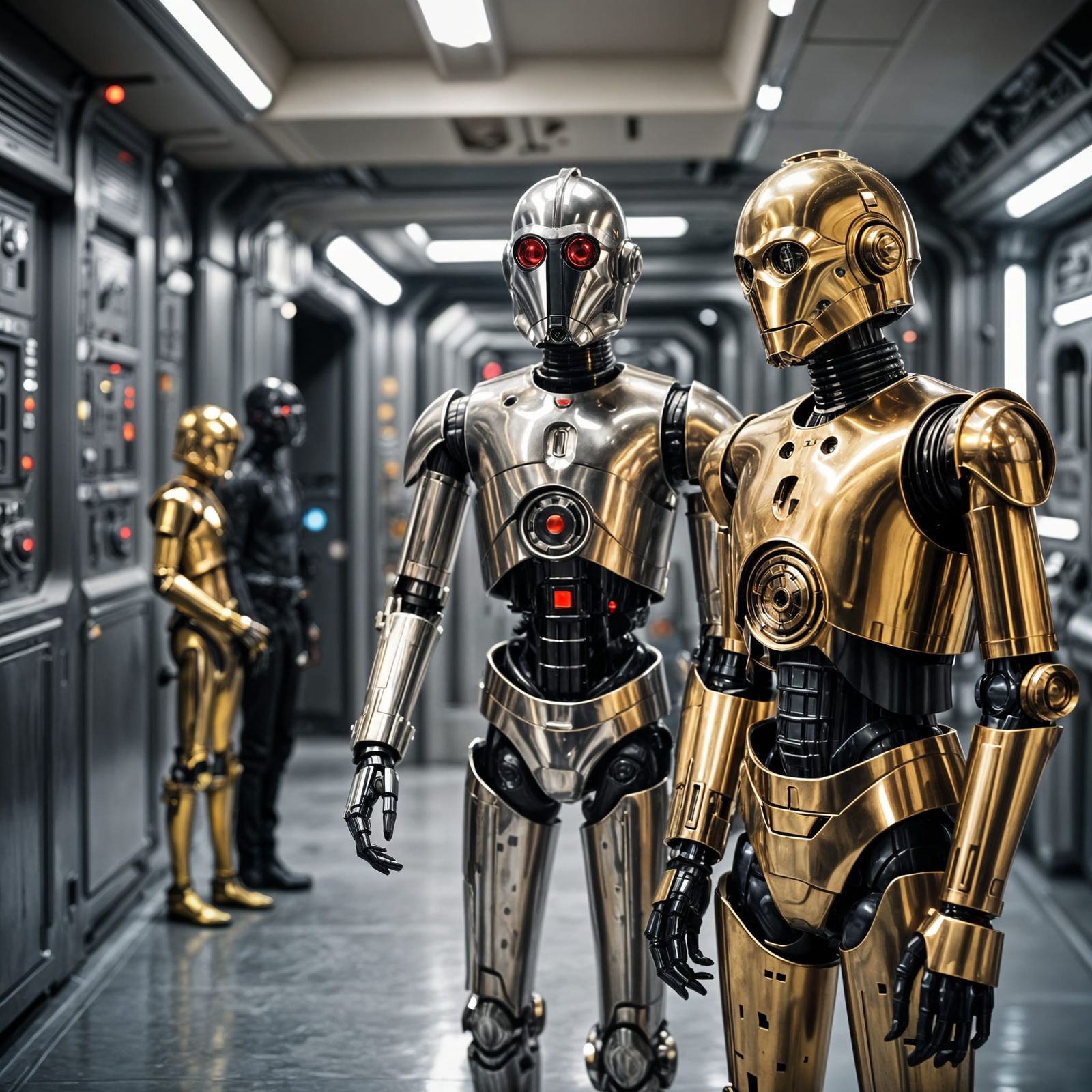 Silver and Gold protocol droids on a spaceship. - AI Generated Artwork - NightCafe Creator