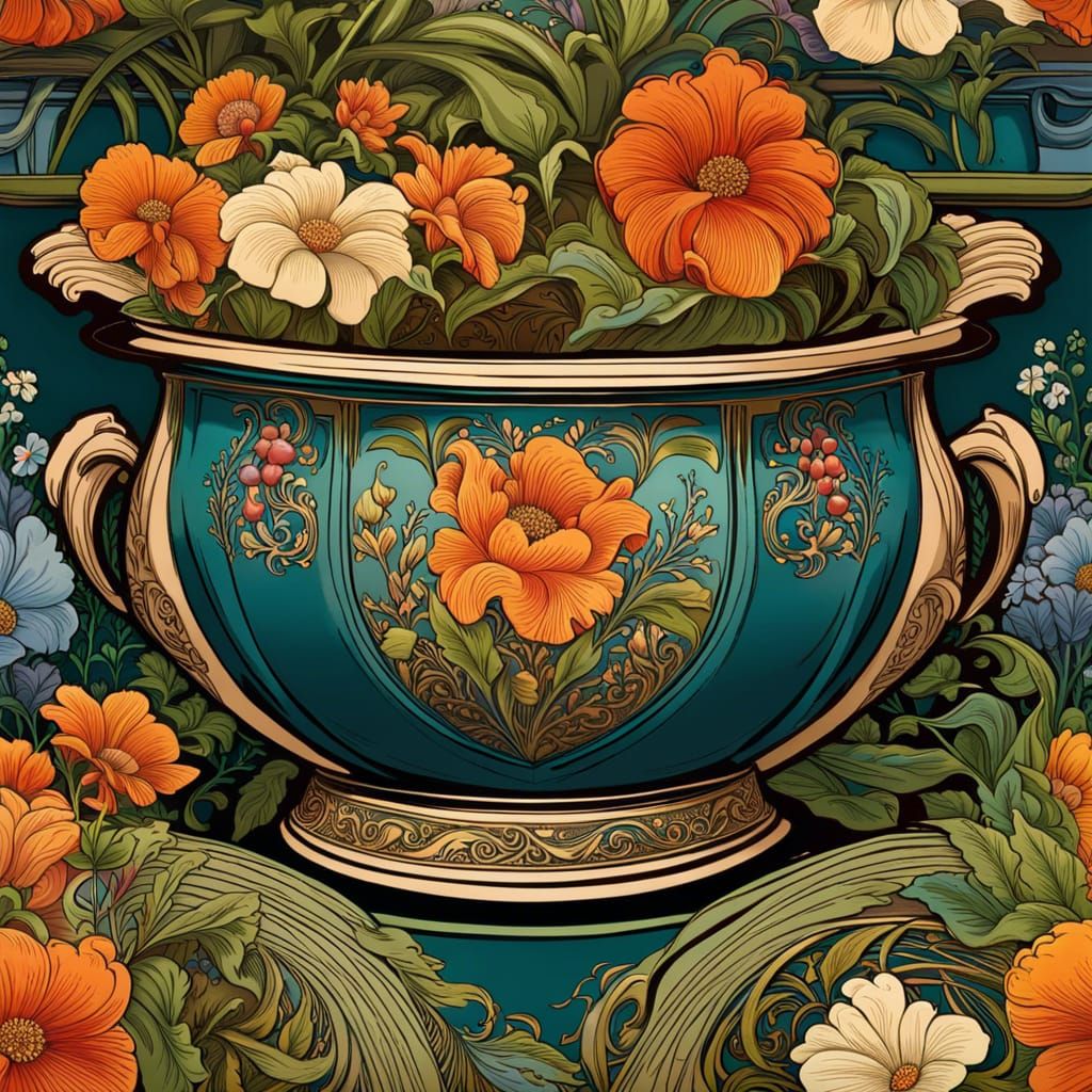 Chamberpot, by Dan Mumford, Alphonse Mucha and Jordan Grimmer - AI ...
