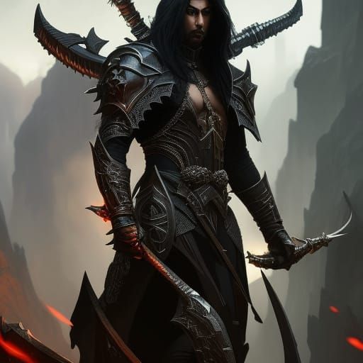 fantasy dark black demon with heavy armor, full body portrait, concept ...