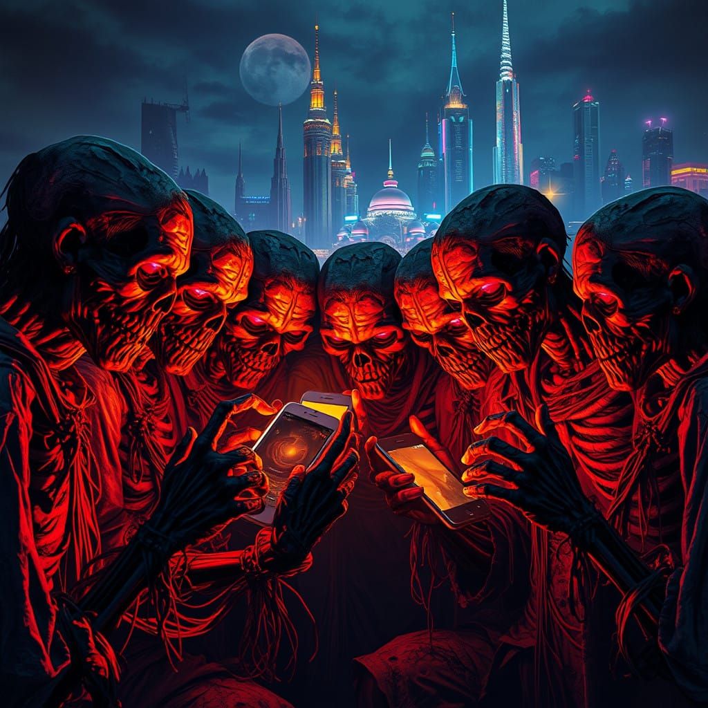 Zombies fixed by their cellphones - Glowing Cellphones Encha...